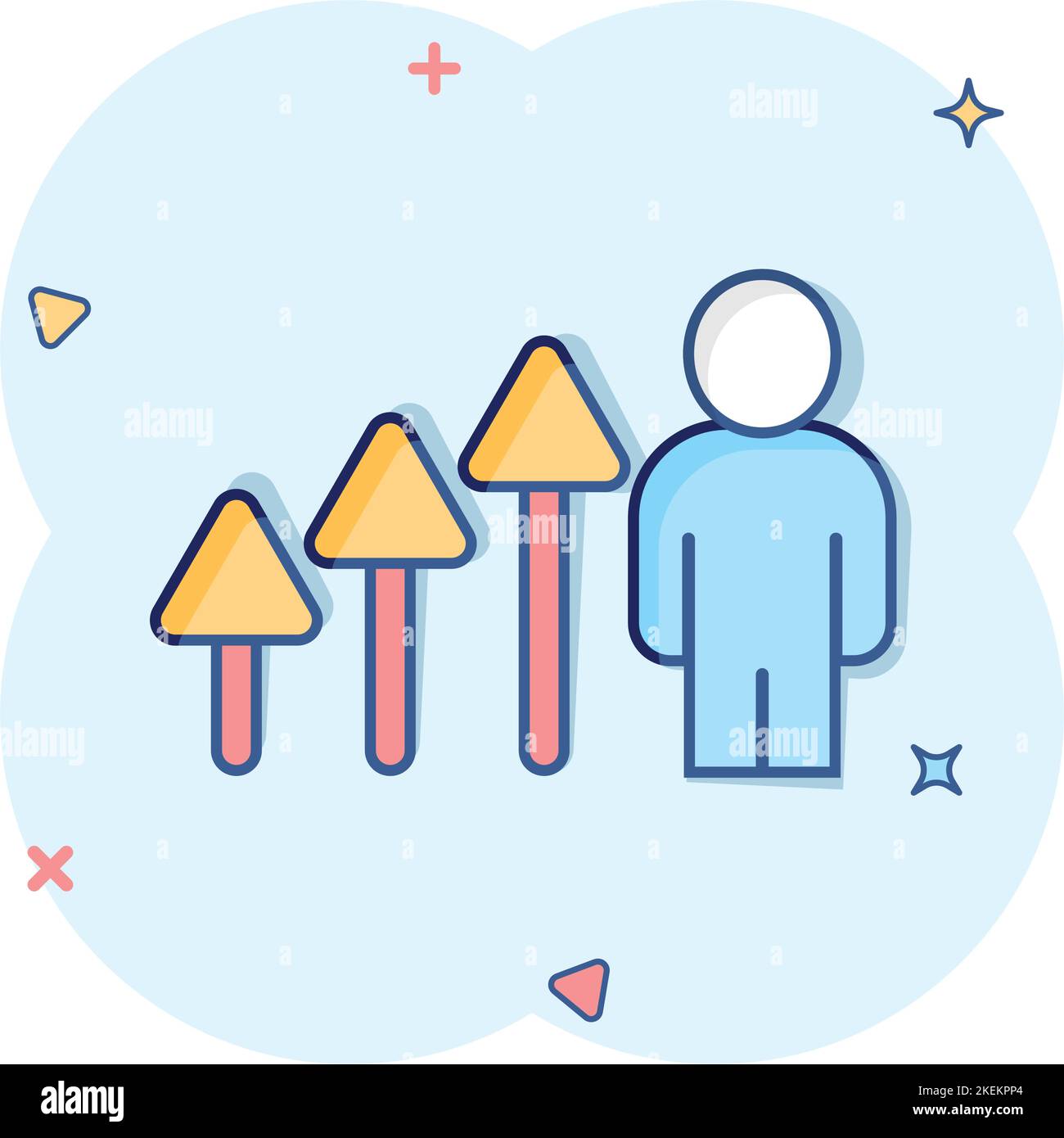 People with growth arrow icon in comic style. Work strategy cartoon ...