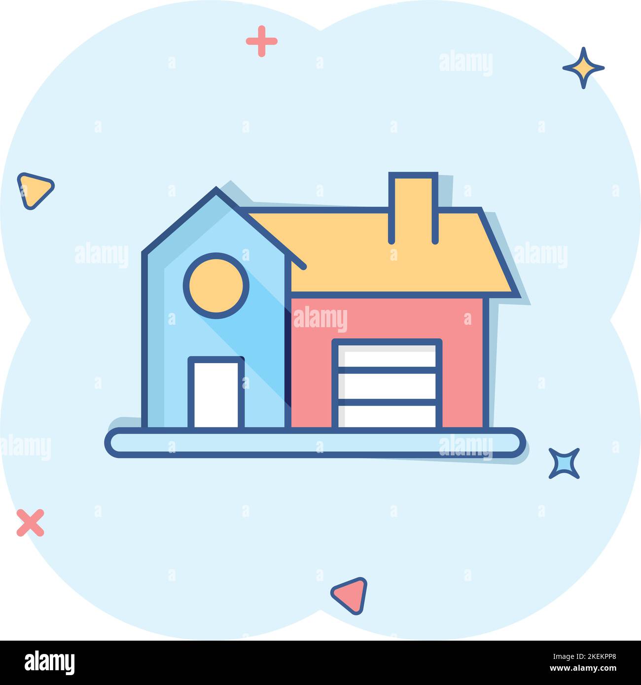 Building icon in comic style. Home cartoon vector illustration on white ...