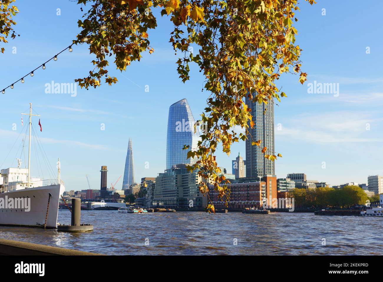 The London skyline as seen from the Embankment. The Shard can be seen ...