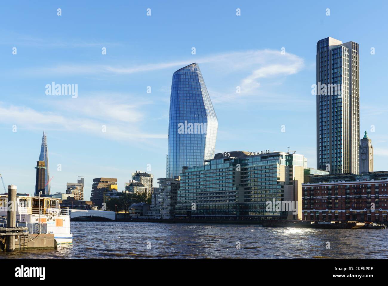 The London skyline as seen from the Embankment. The Shard can be seen ...