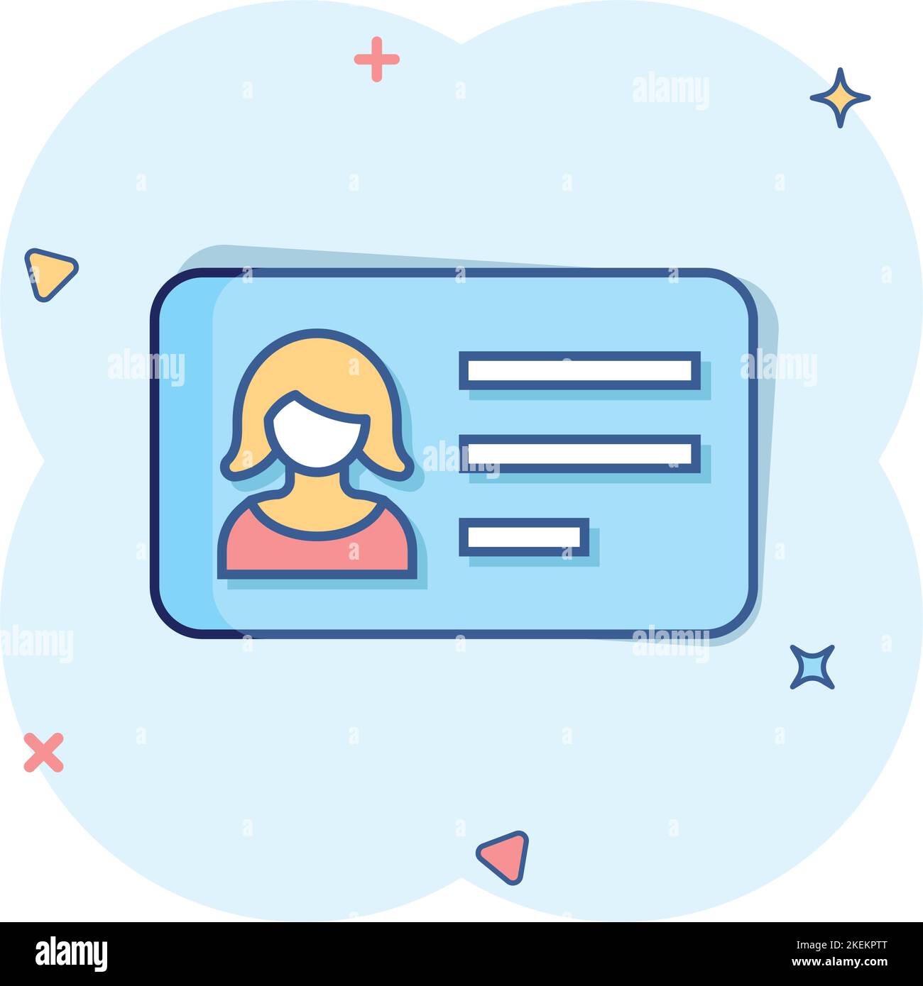 Women id card icon in comic style. Identity tag cartoon vector ...