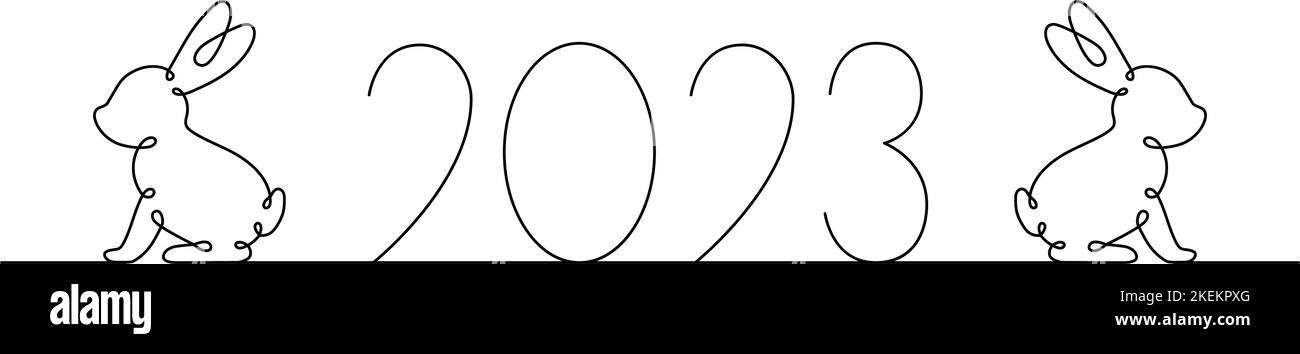 Rabbit one line drawing. 2023 Chinese Lunar Year. Year of the Rabbit ...