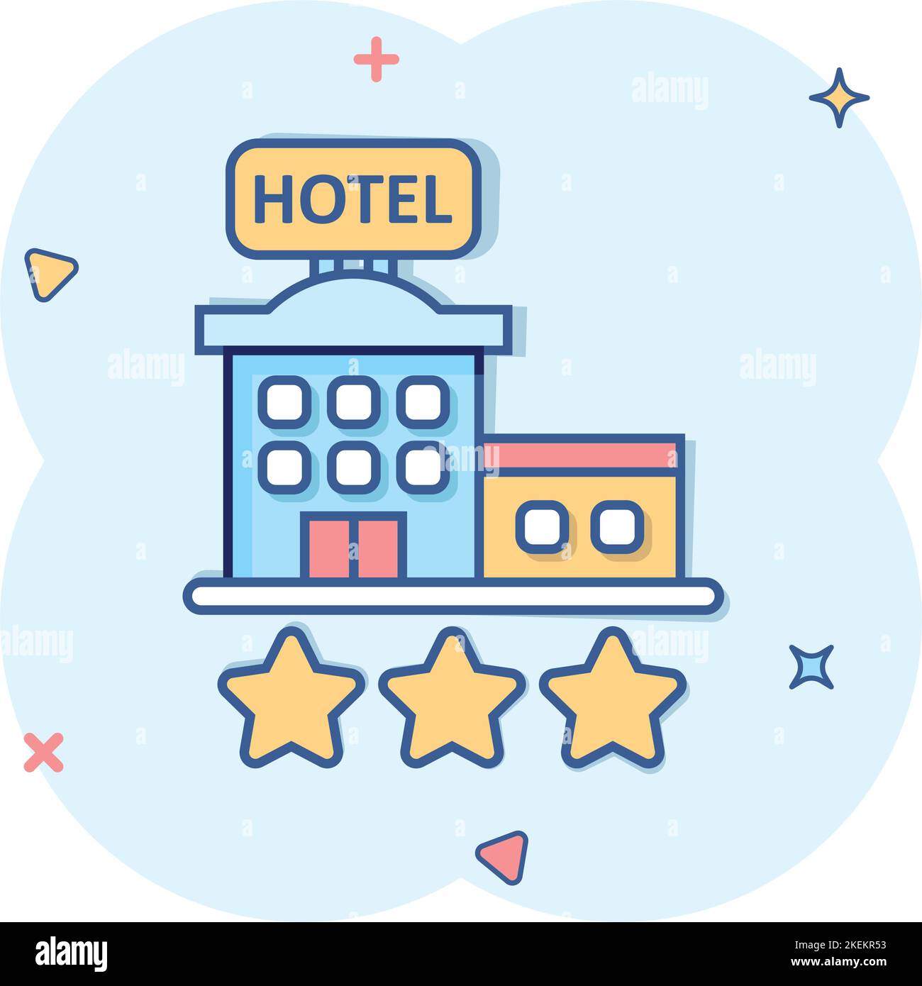 Hotel 3 stars sign icon in comic style. Inn building cartoon vector ...