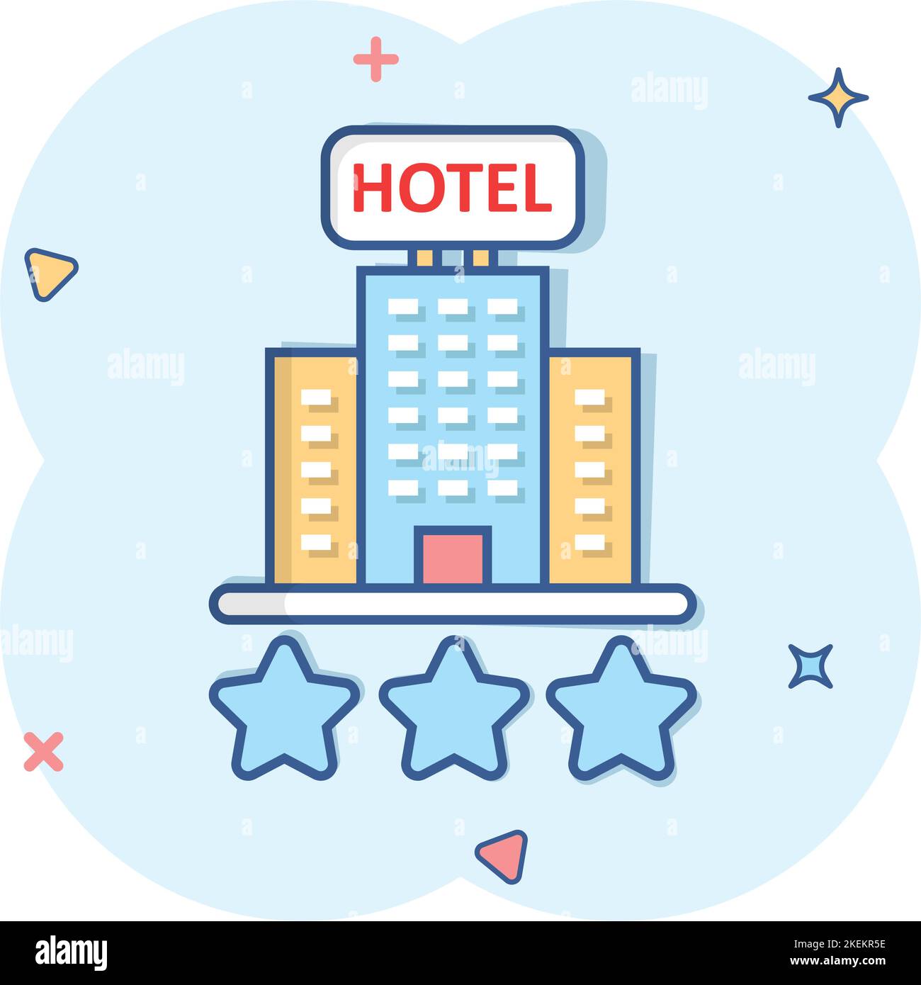 Hotel 3 stars sign icon in comic style. Inn building cartoon vector ...