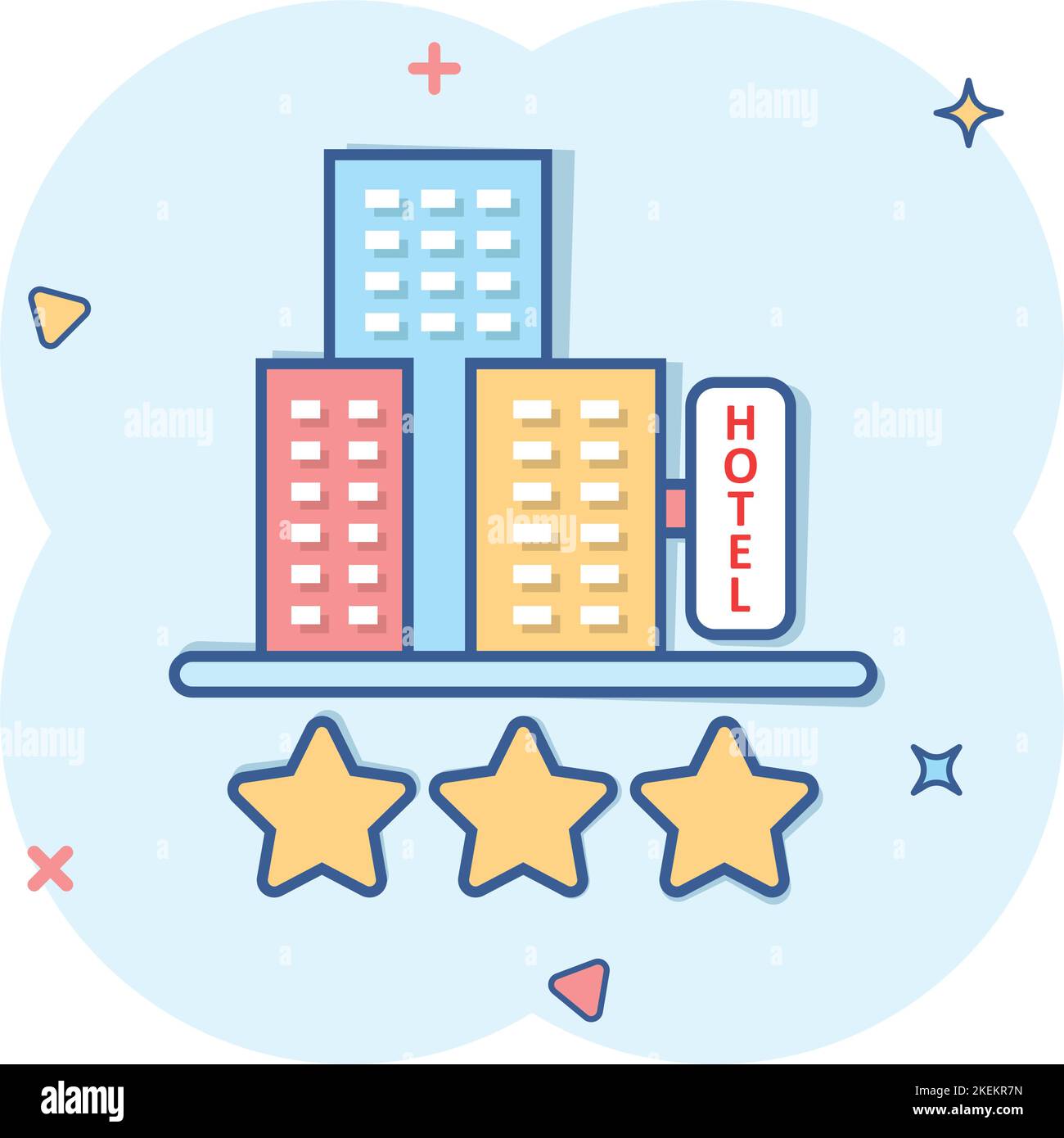 Hotel 3 stars sign icon in comic style. Inn building cartoon vector ...