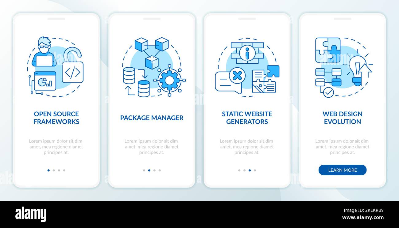 Top Digital Tech Trends Blue Onboarding Mobile App Screen Stock Vector