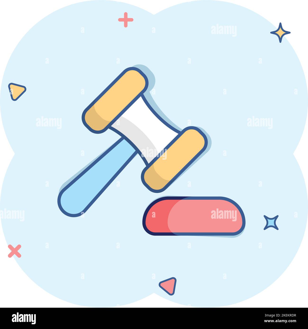 Auction hammer icon in comic style. Court sign cartoon vector ...