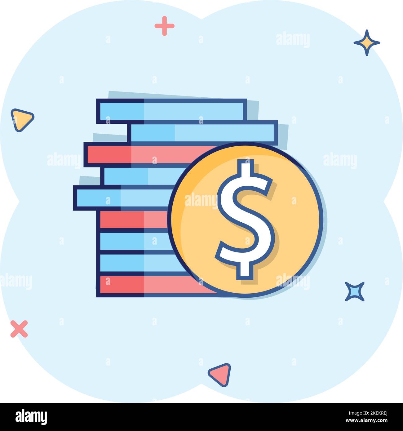 Coins stack icon in comic style. Dollar coin cartoon vector ...