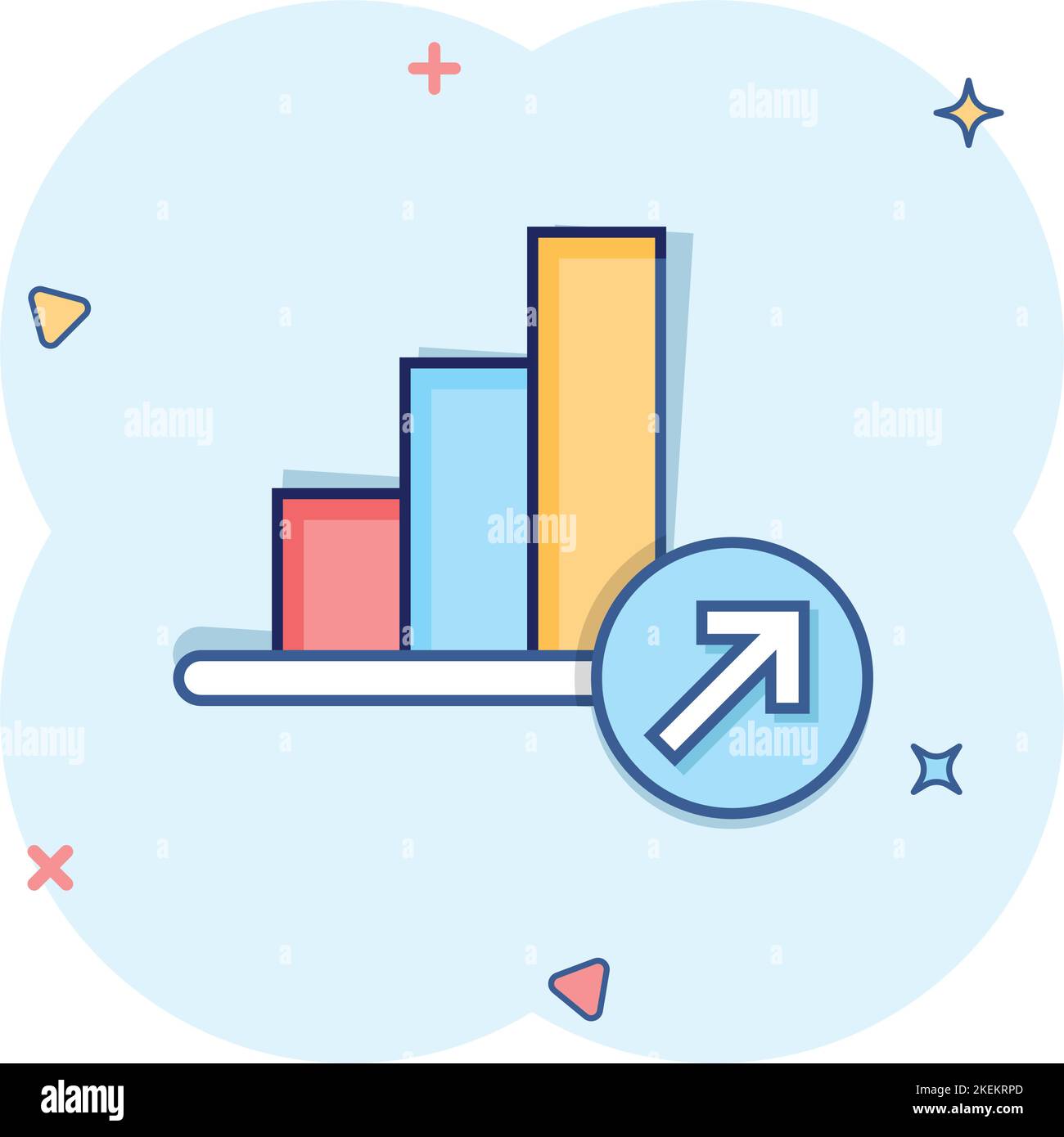 Market trend icon in comic style. Growth arrow with magnifier cartoon ...