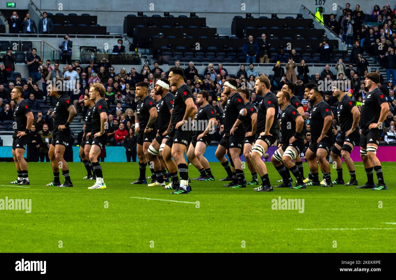 All Blacks XV perform The Haka before the game during the Autumn ...
