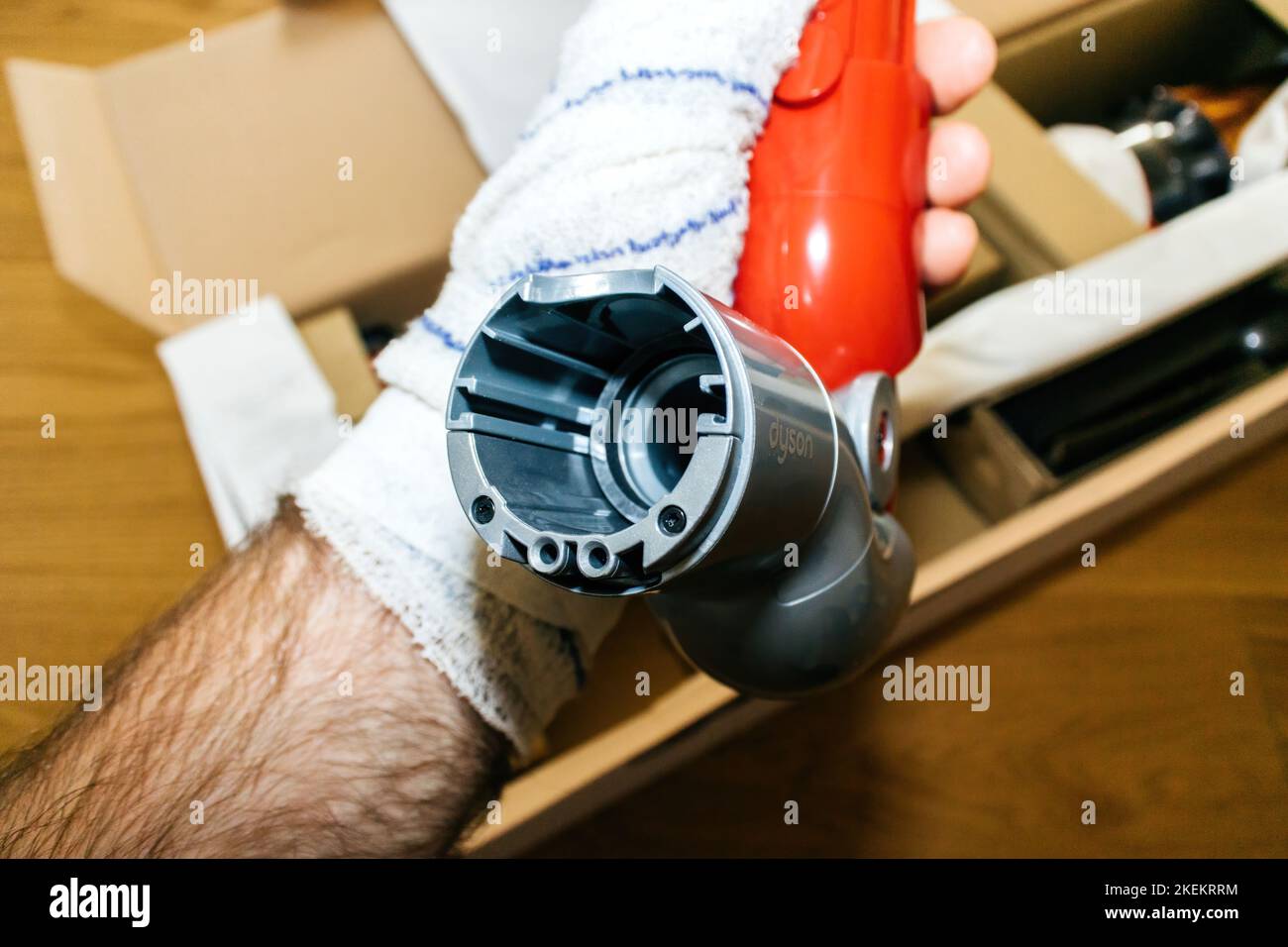 Paris, France - Jul 4, 2022: Inspecting during unpacking new Up-Top ...