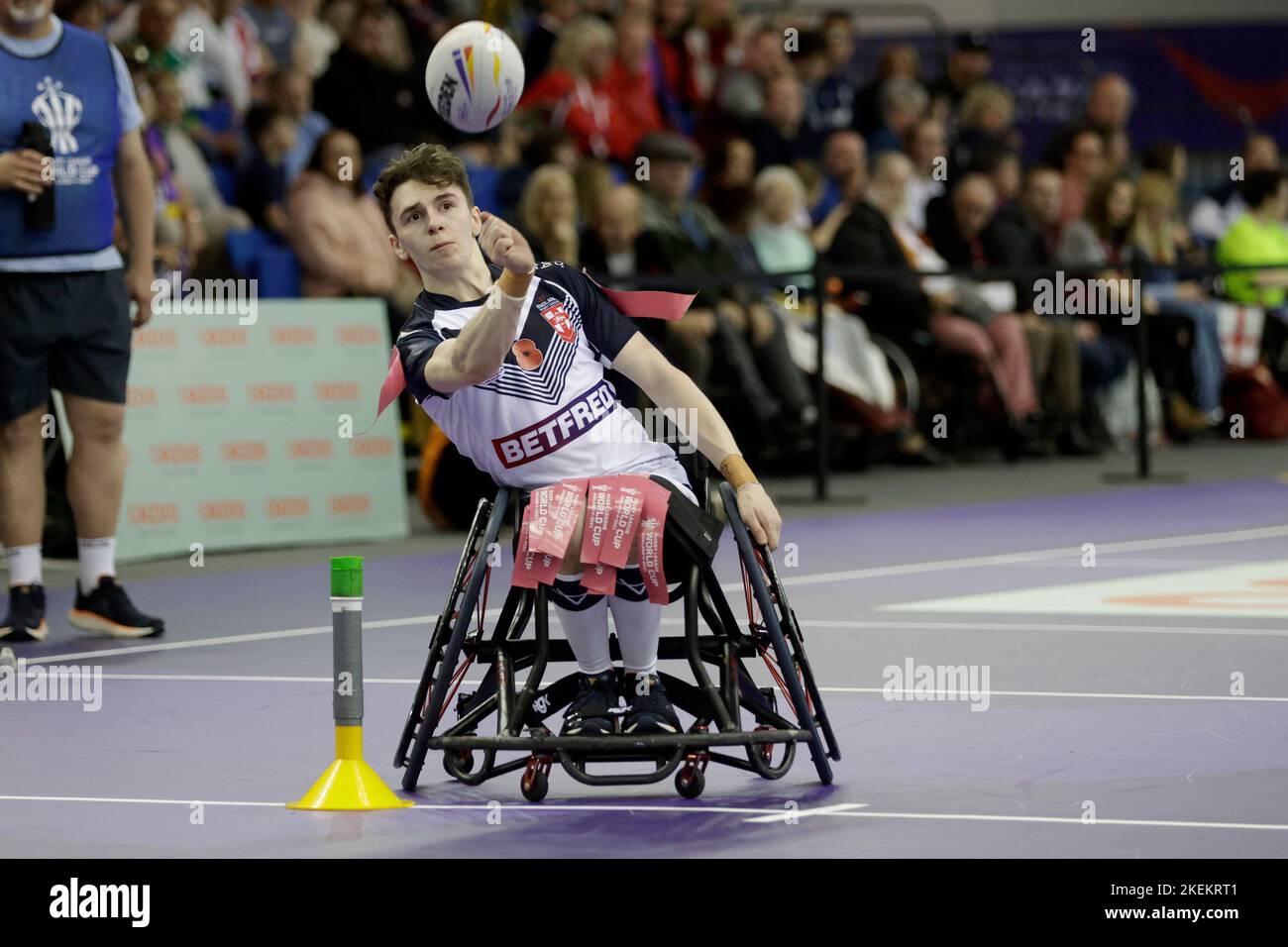 England's Robert Hawkins scores a conversion during the Wheelchair ...