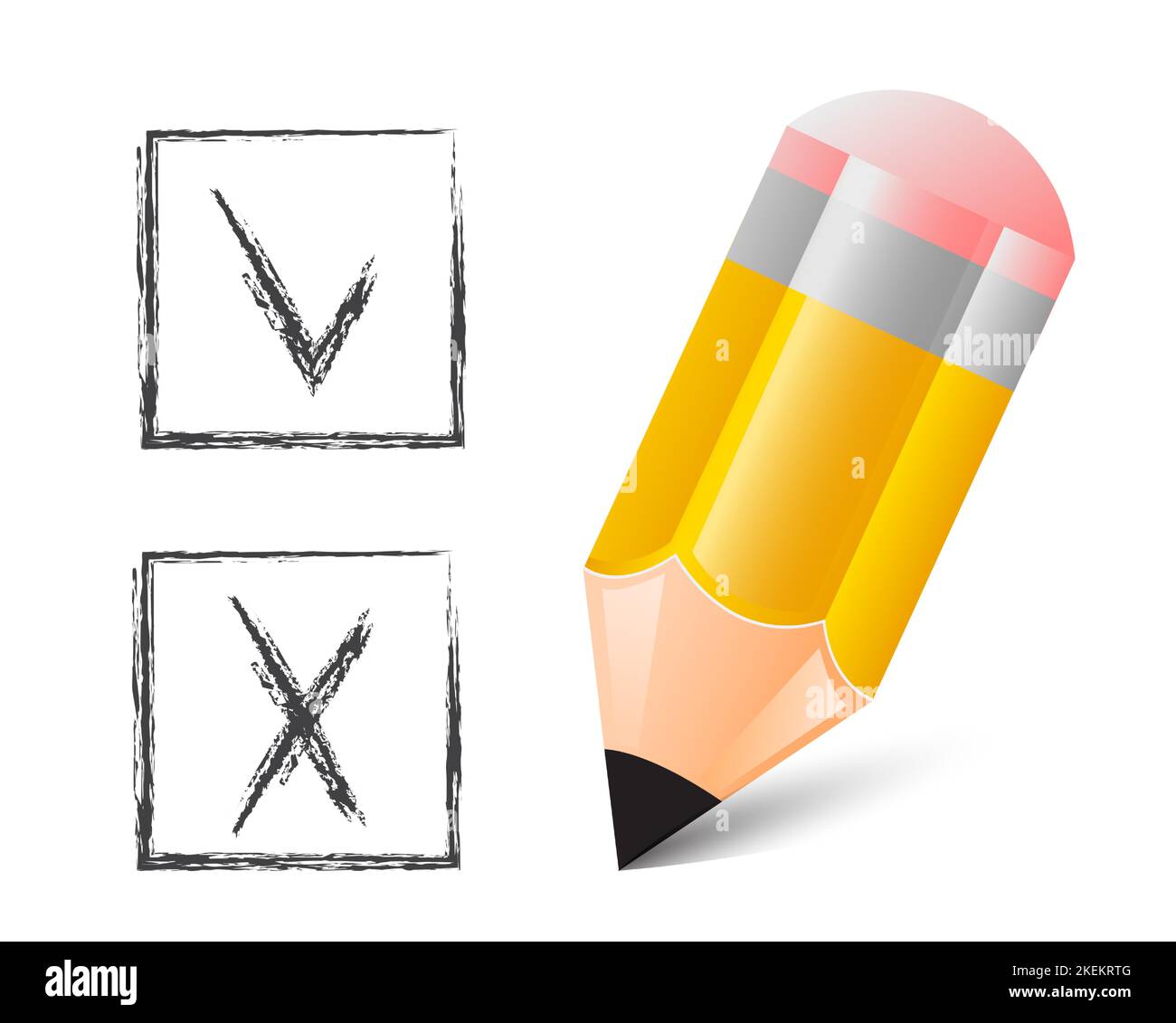Checklist with tick, cross and pencil. Checking off tasks on White ...