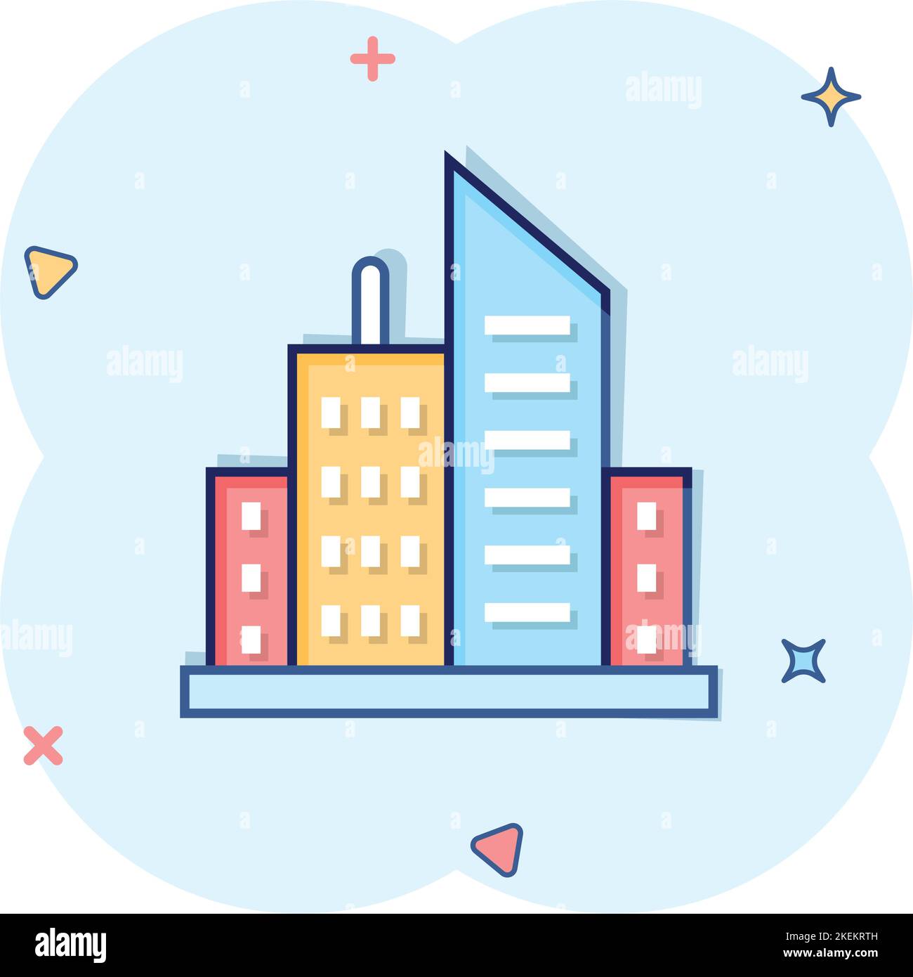 Building icon in comic style. Town skyscraper apartment cartoon vector ...