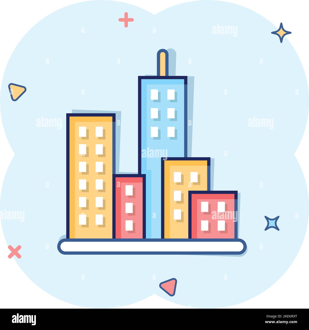 Building icon in comic style. Town skyscraper apartment cartoon vector ...