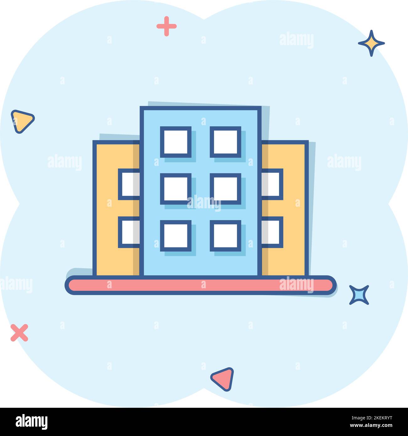Building icon in comic style. Town skyscraper apartment cartoon vector ...