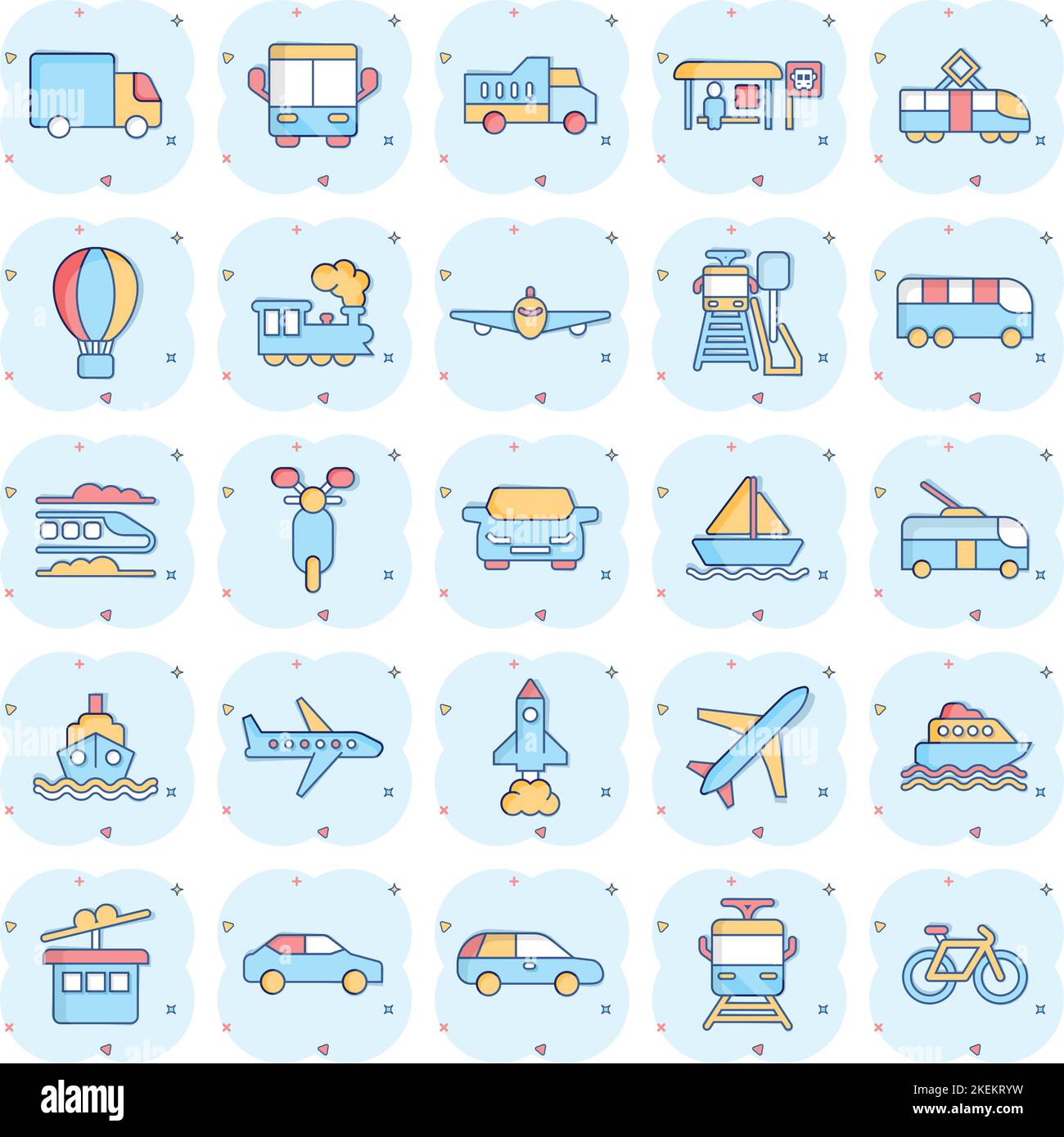 Transport icon set in comic style. Car vector cartoon collection ...