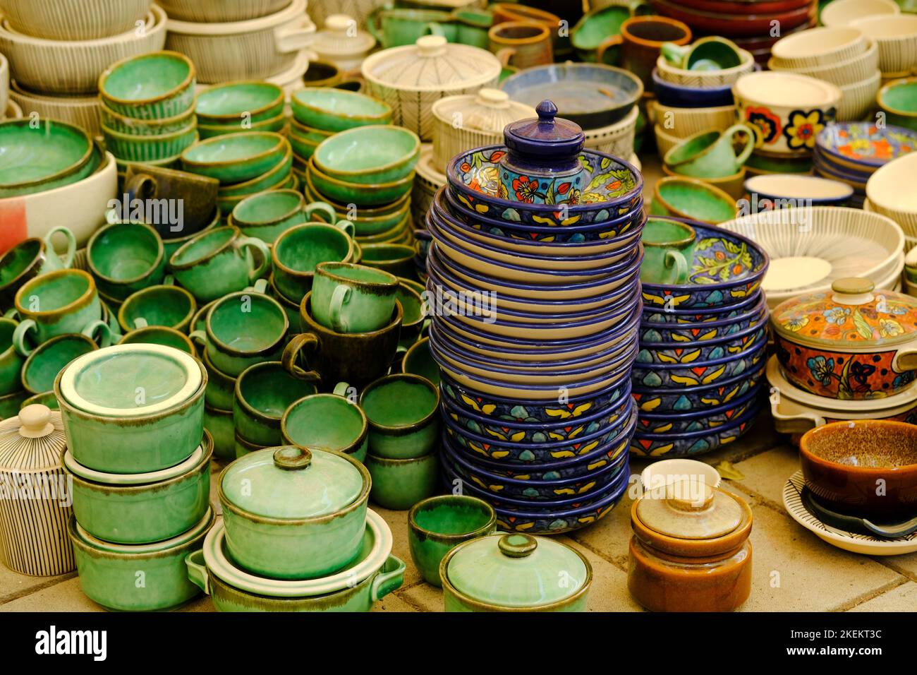 Hand made colorful ceramic pottery. Hand painted pottery. Traditional ...