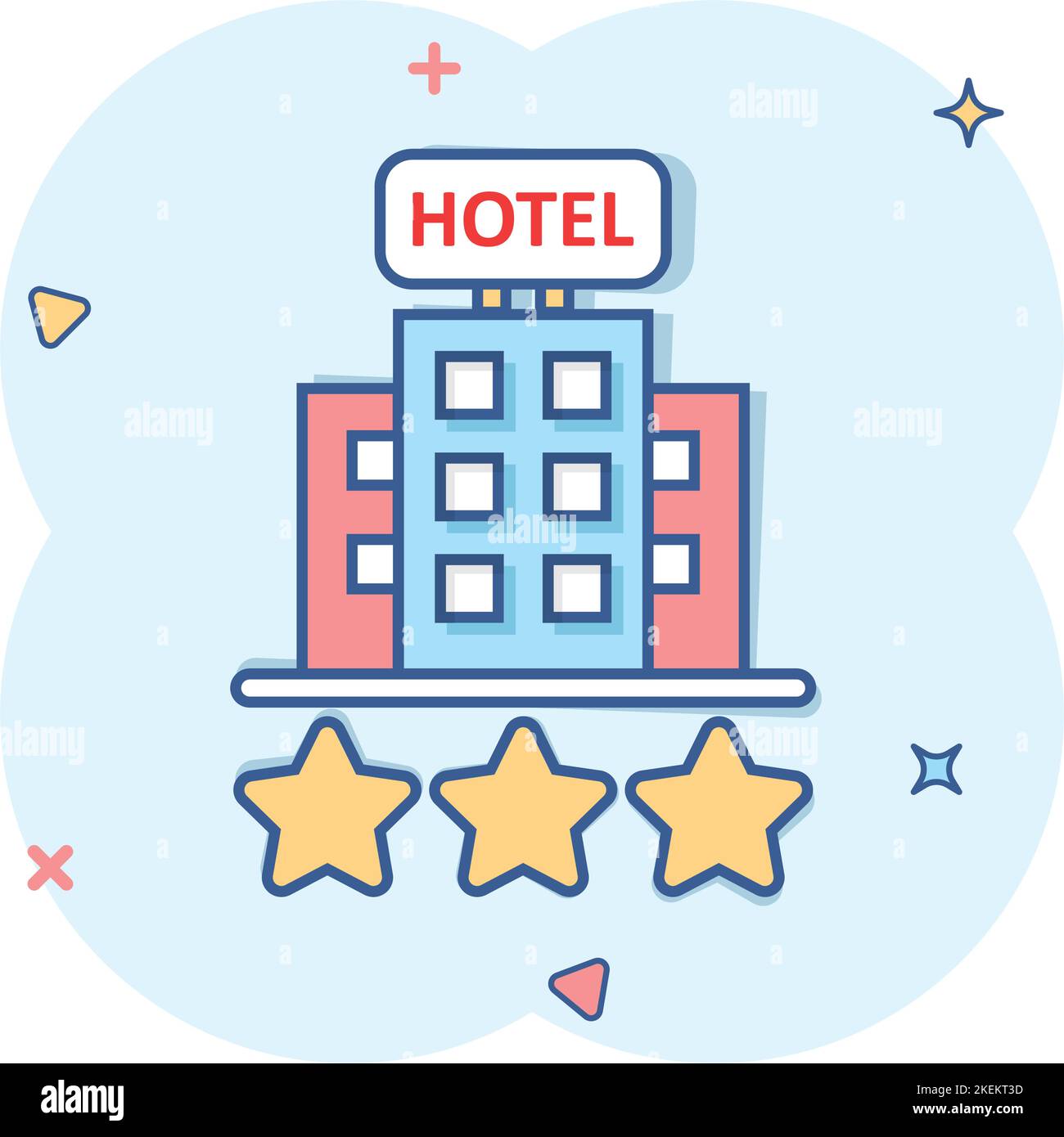 Hotel 3 stars sign icon in comic style. Inn building cartoon vector ...