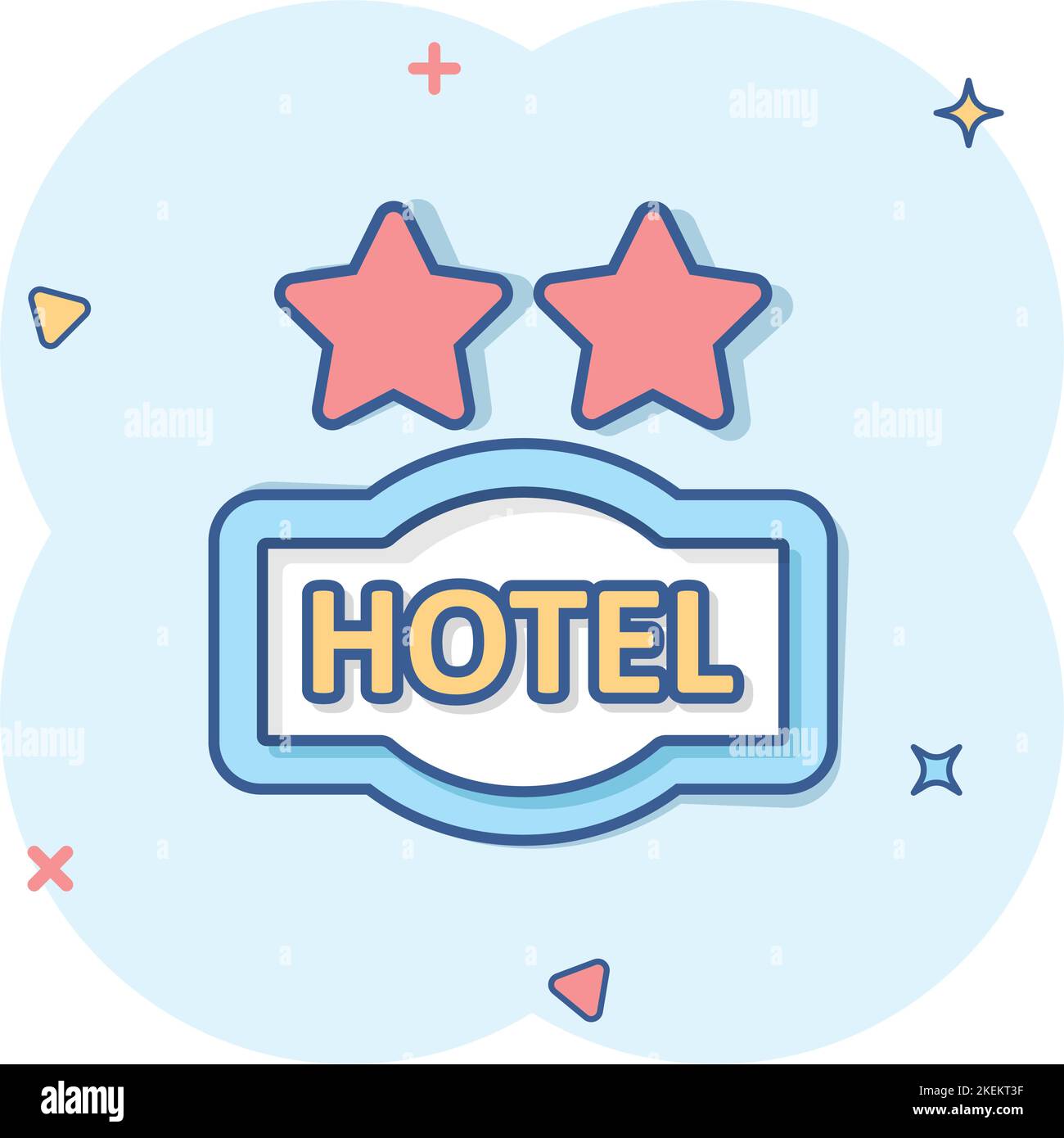 Hotel 2 stars sign icon in comic style. Inn cartoon vector illustration ...