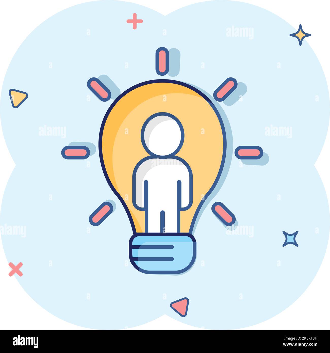 People with bulb icon in comic style. idea cartoon vector collection ...