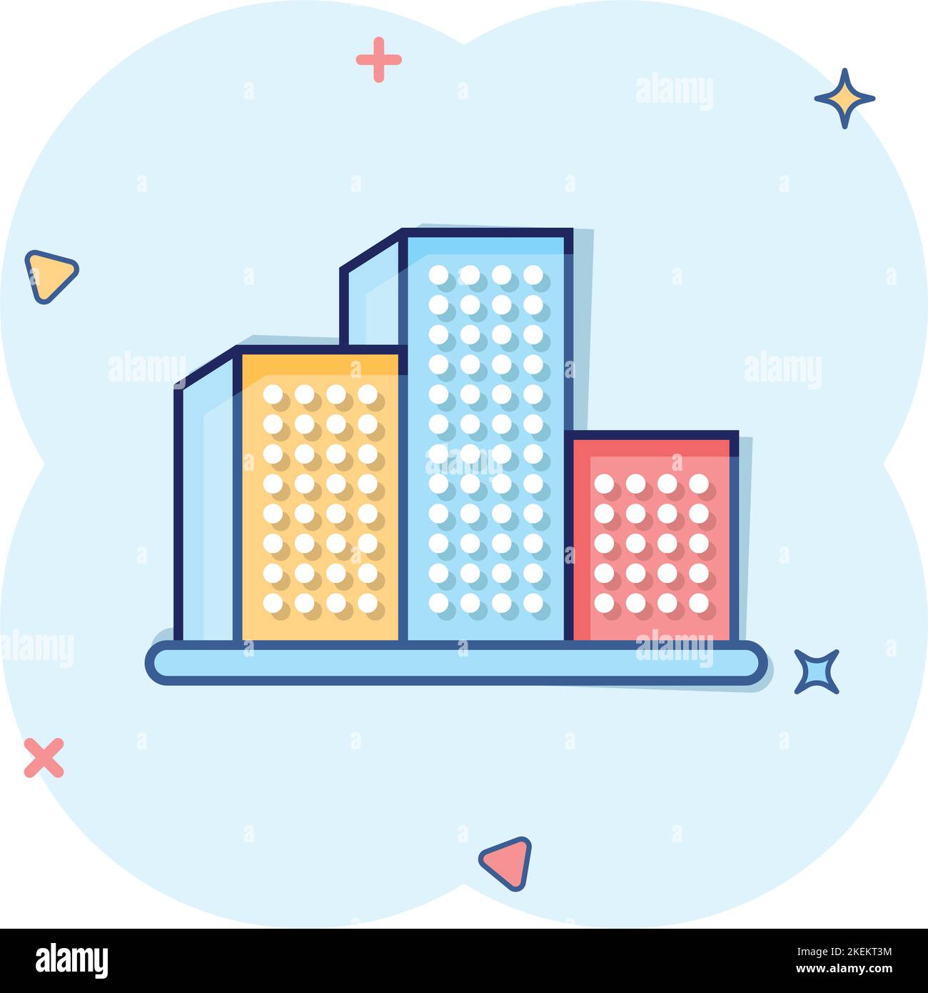 Building icon in comic style. Town skyscraper apartment cartoon vector ...