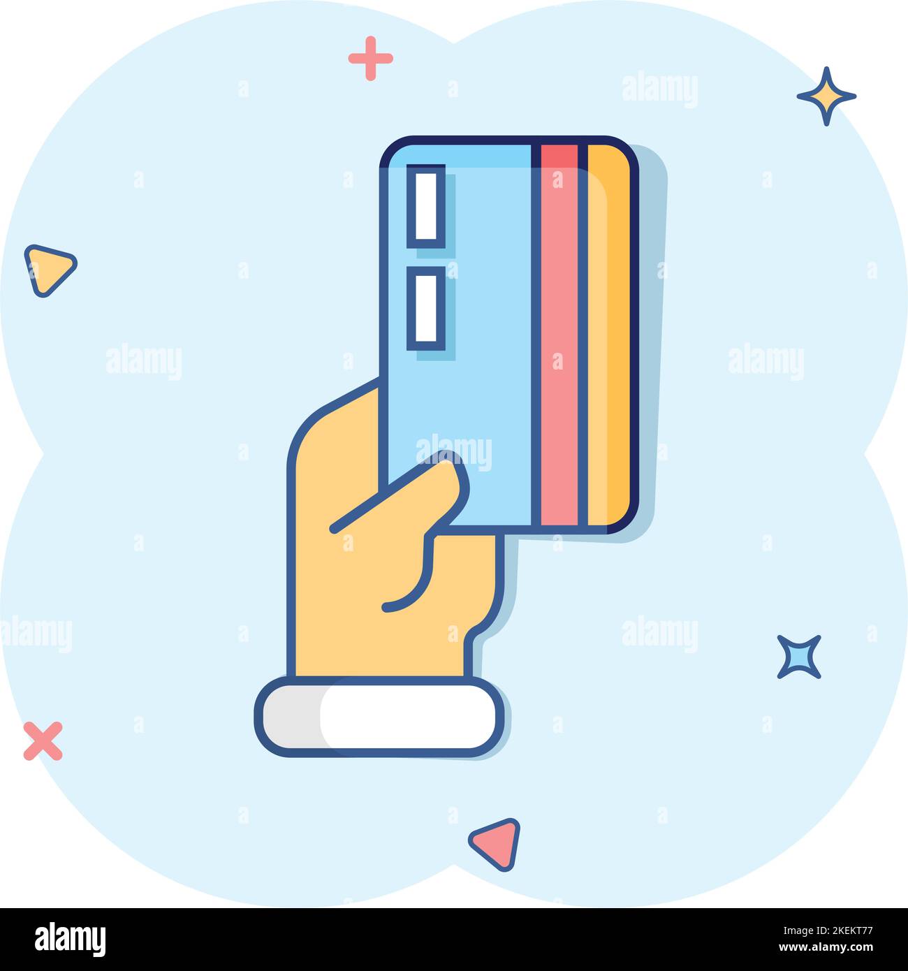 Credit card with hand icon in comic style. Payment cartoon vector ...