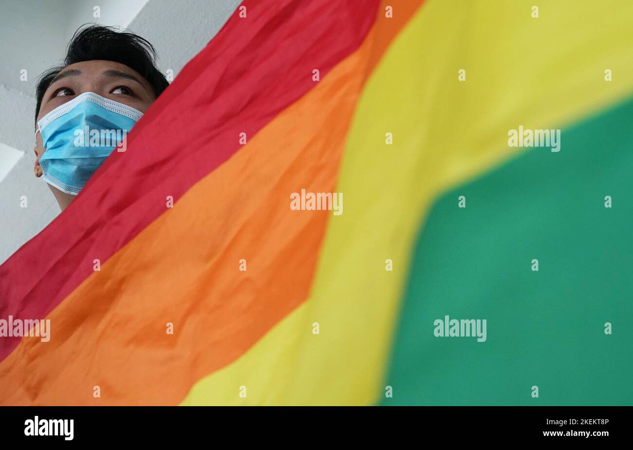 Member of Rainbow Action Jimmy Sham Tsz-kit poses for a photo with the ...