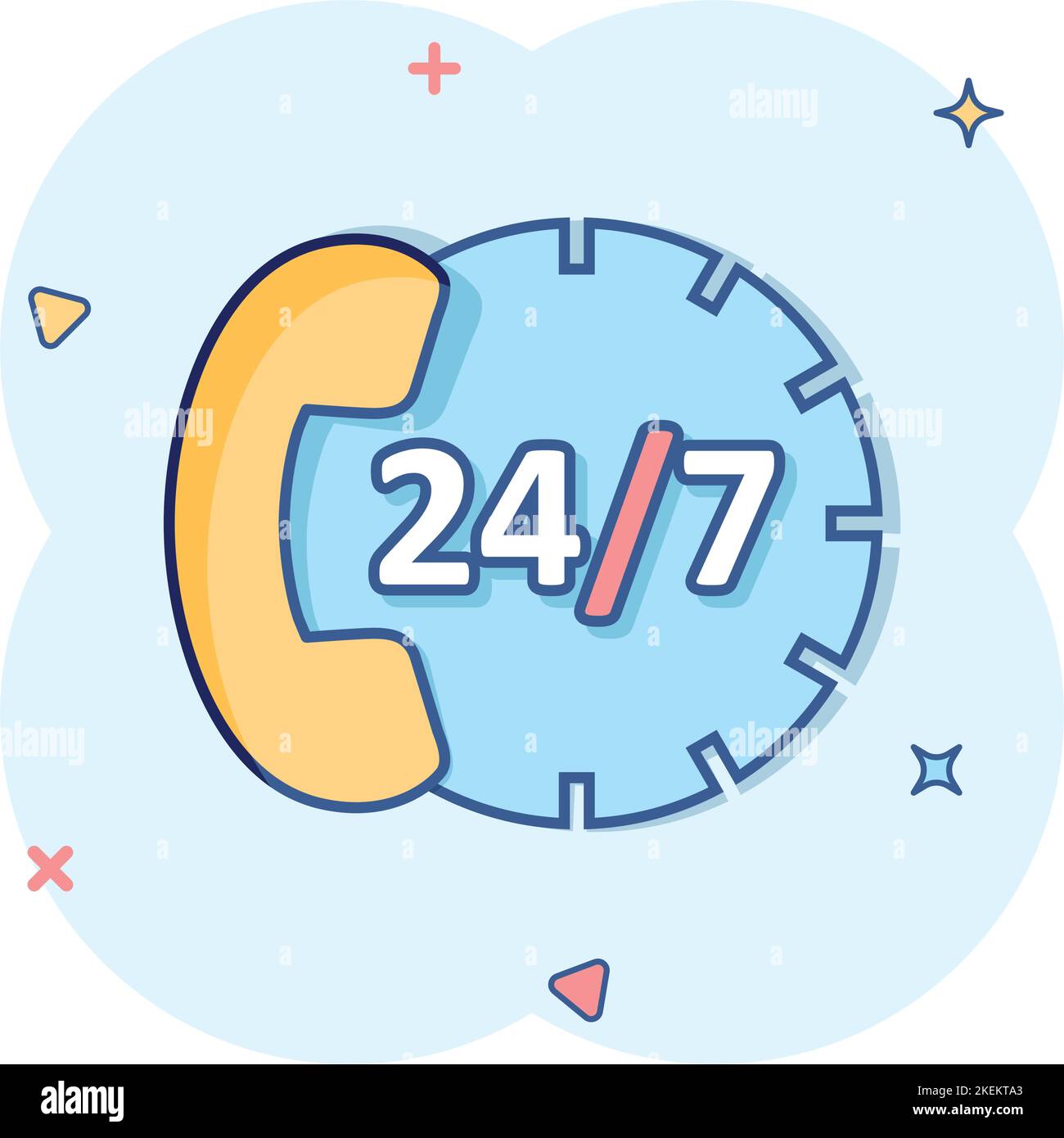 Phone service 24/7 icon in comic style. Telephone talk cartoon vector ...