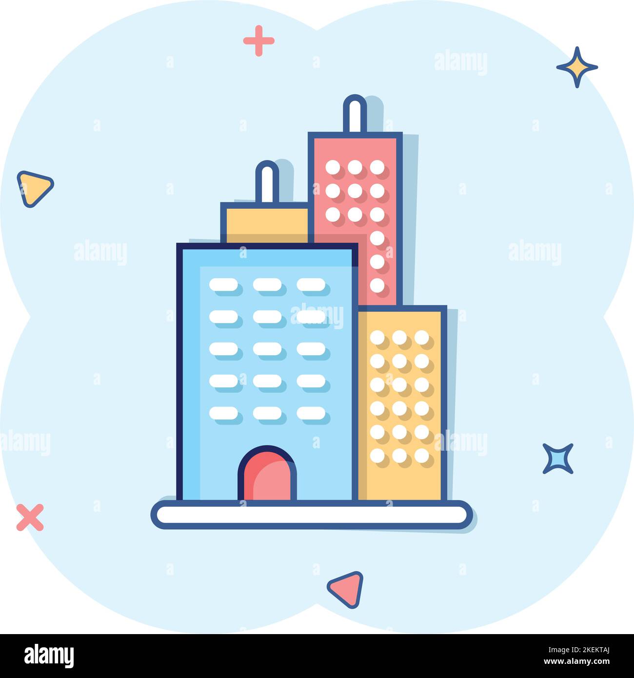Building icon in comic style. Town skyscraper apartment cartoon vector ...