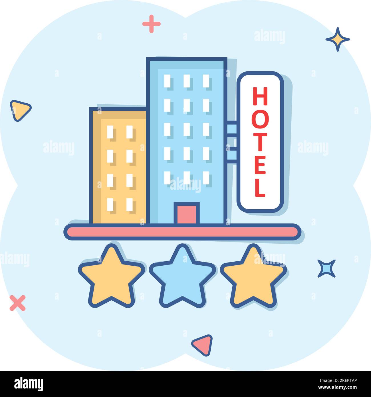 Hotel 3 stars sign icon in comic style. Inn building cartoon vector ...