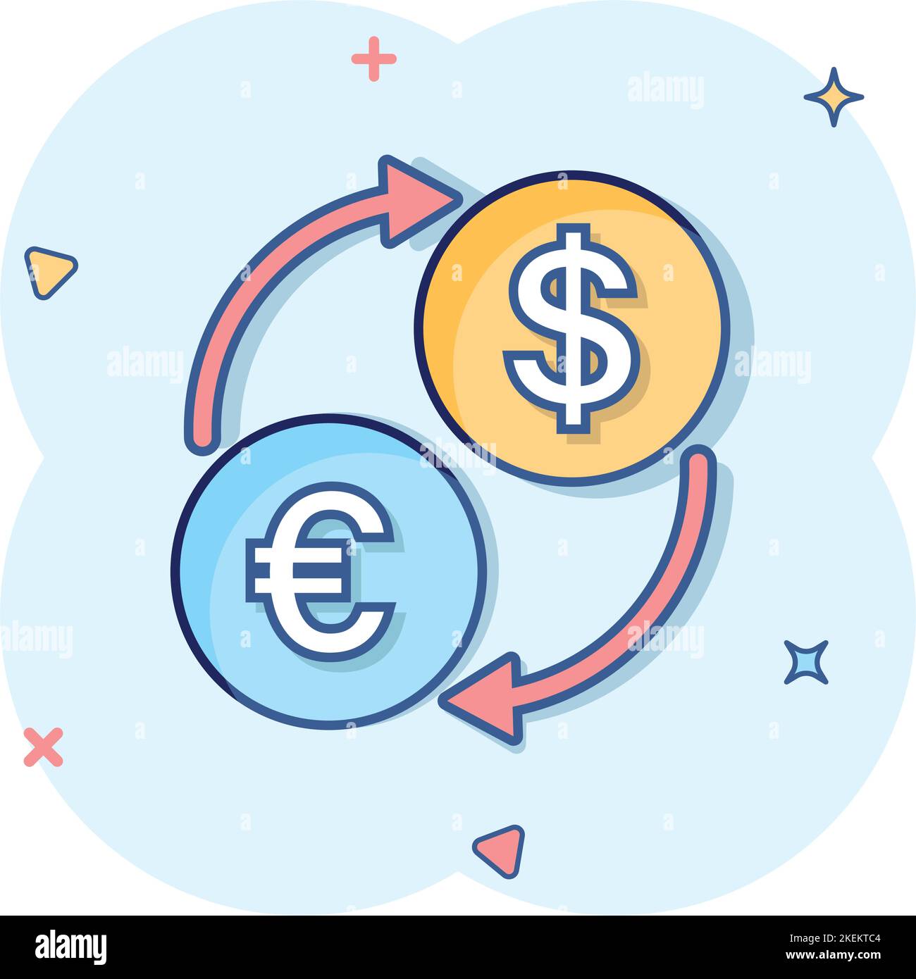 Currency exchange icon in comic style. Dollar euro transfer cartoon ...