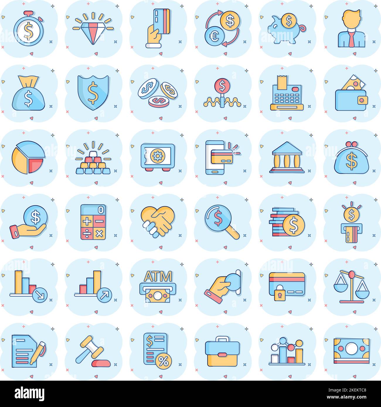 Business icon set in comic style. Finance investment cartoon vector ...
