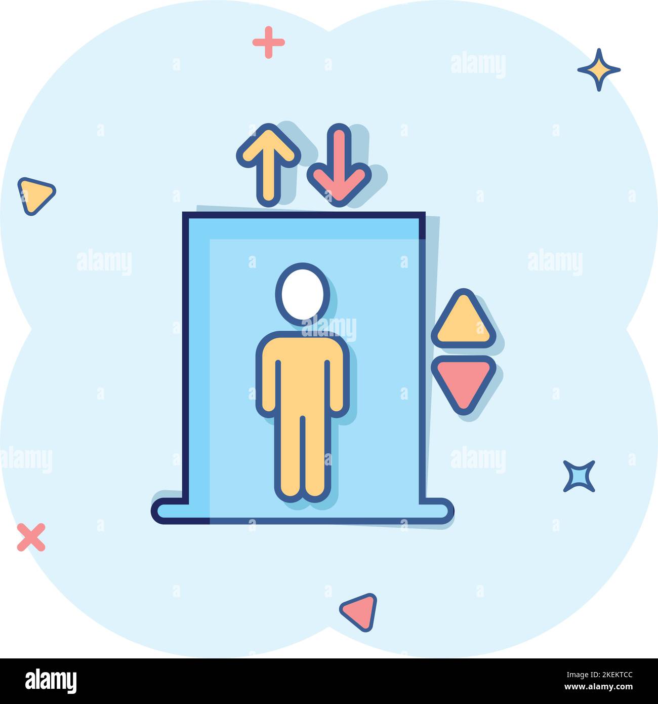 Elevator icon in comic style. Lift cartoon vector illustration on white ...