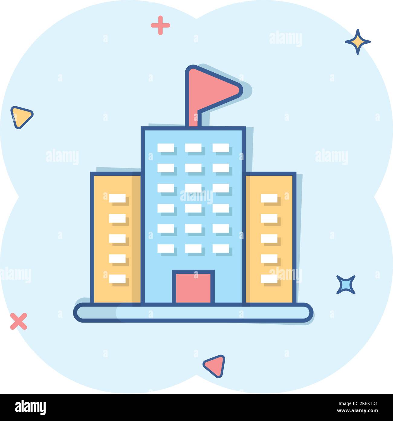 Building icon in comic style. Town skyscraper apartment cartoon vector ...