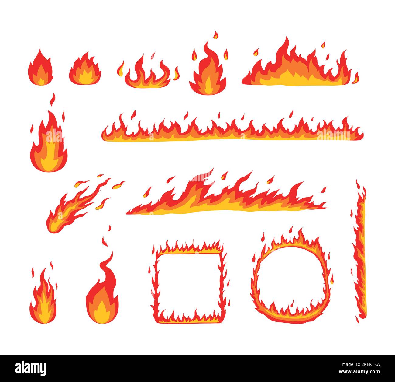 Fire flame. Cartoon bonfire and fiery borders decorative elements ...