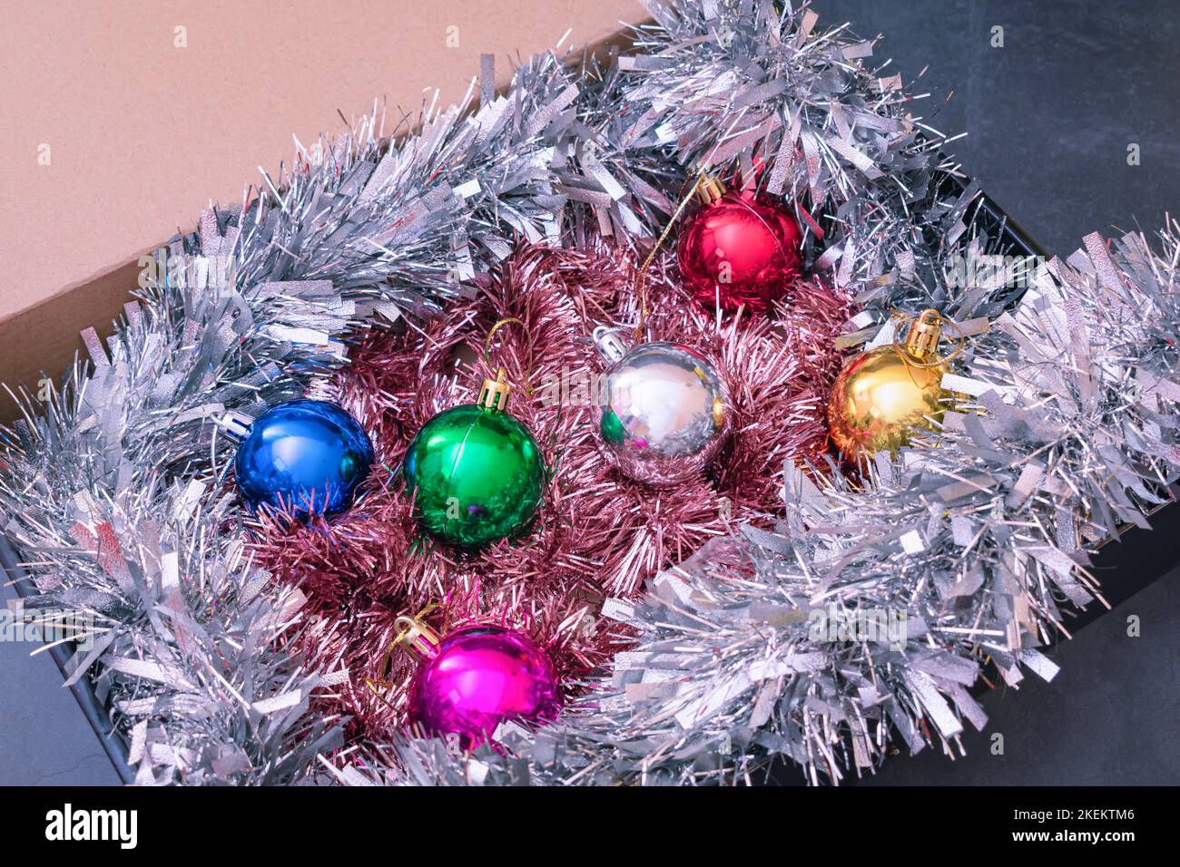 A set of Christmas decorations and meshes in a package Stock Photo - Alamy