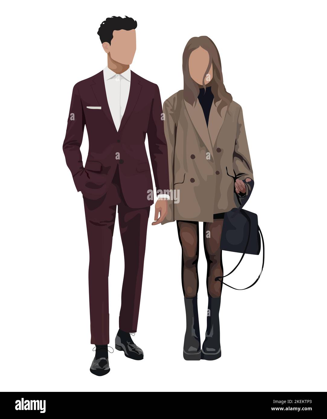 Stylish couple of young people. Man and woman on a white background ...