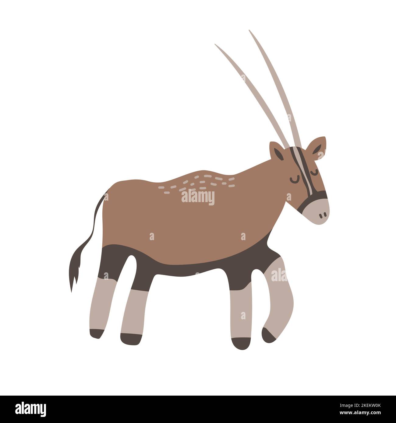Oryx antelope vector illustration. Gemsbok with long straight horns and ...