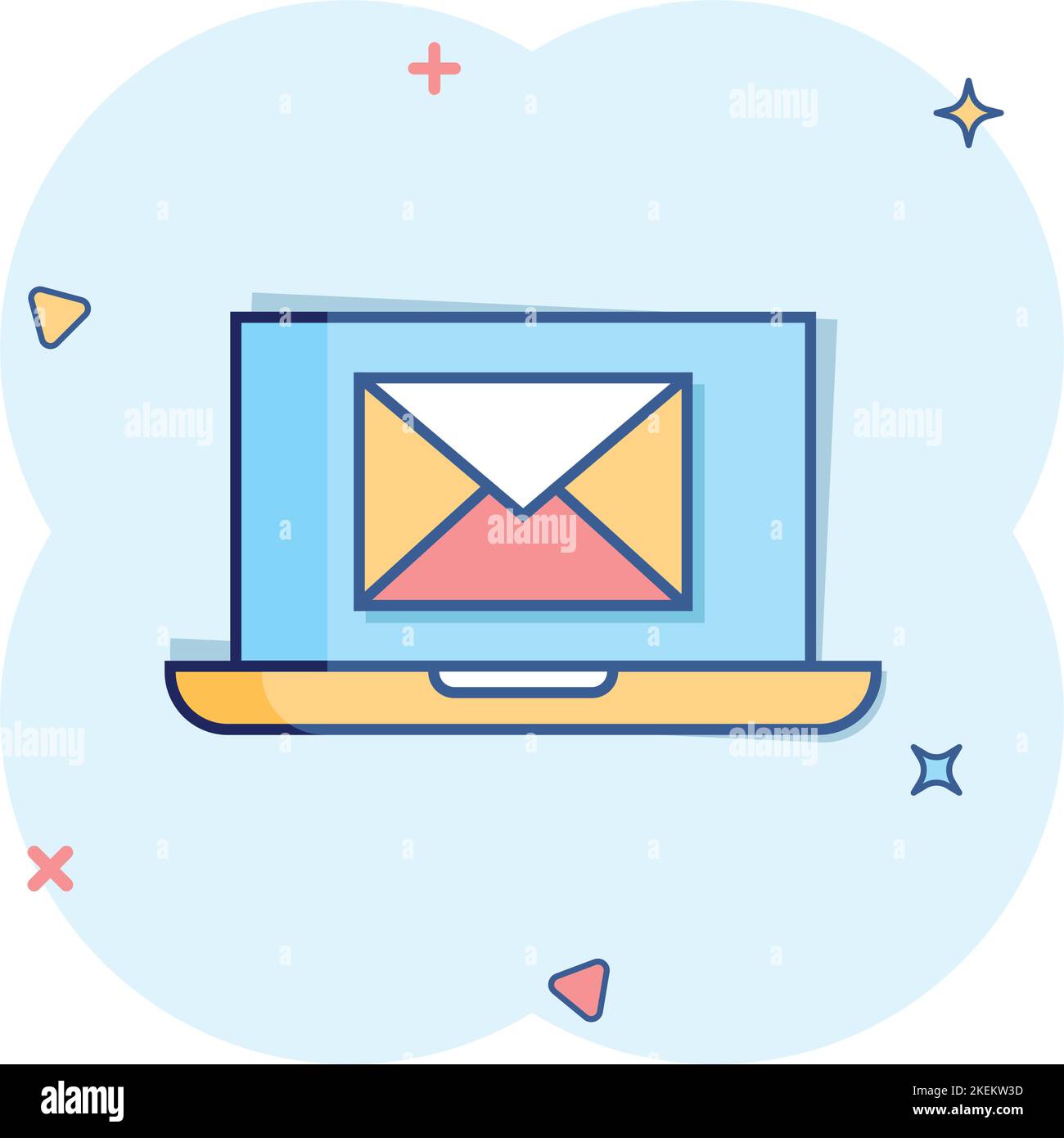 Laptop with email icon in comic style. Mail notification cartoon vector ...
