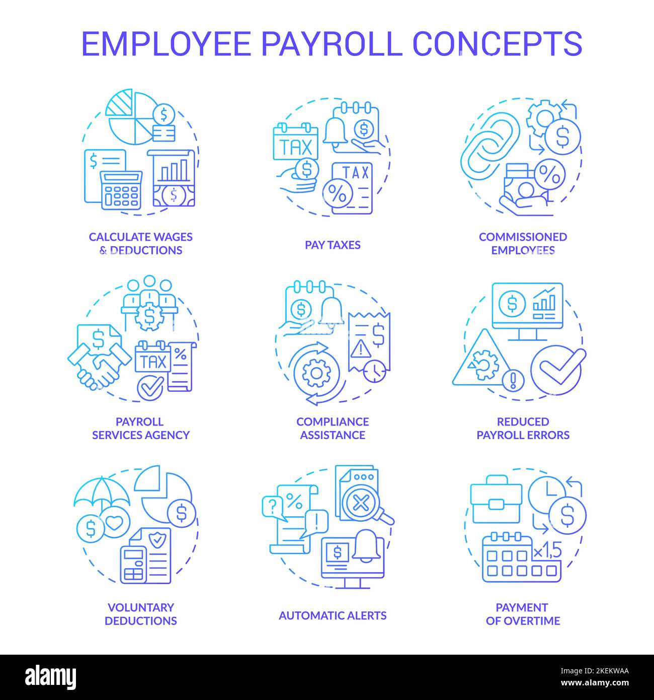 Employee payroll blue gradient concept icons set Stock Vector Image ... Employee payroll blue gradient concept icons set Stock Vector Image ...