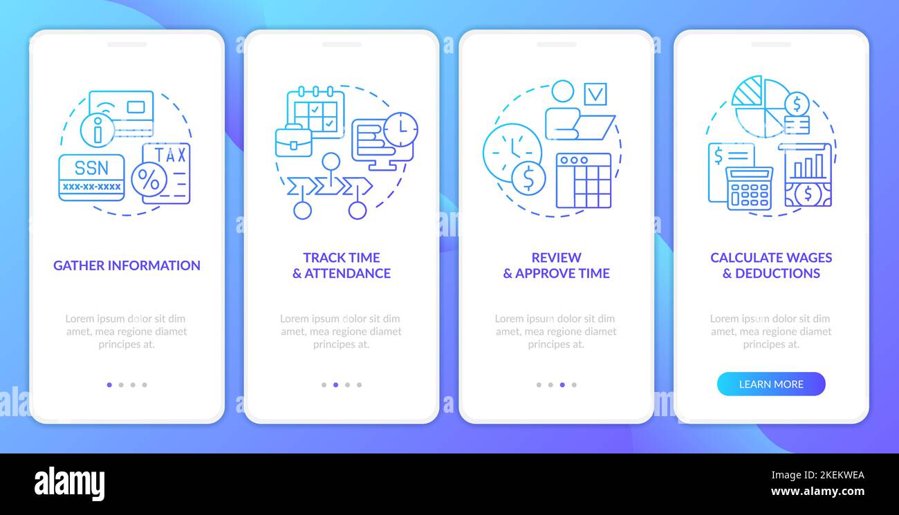 Payroll processing stages blue gradient onboarding mobile app screen Stock Vector Image & Art ...