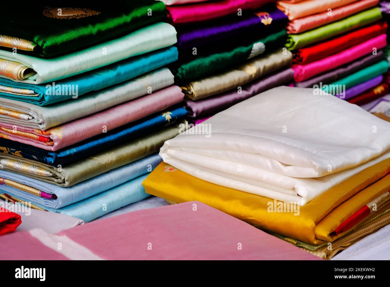 Handmade Indian silk sari / saree with golden details, woman wear on ...