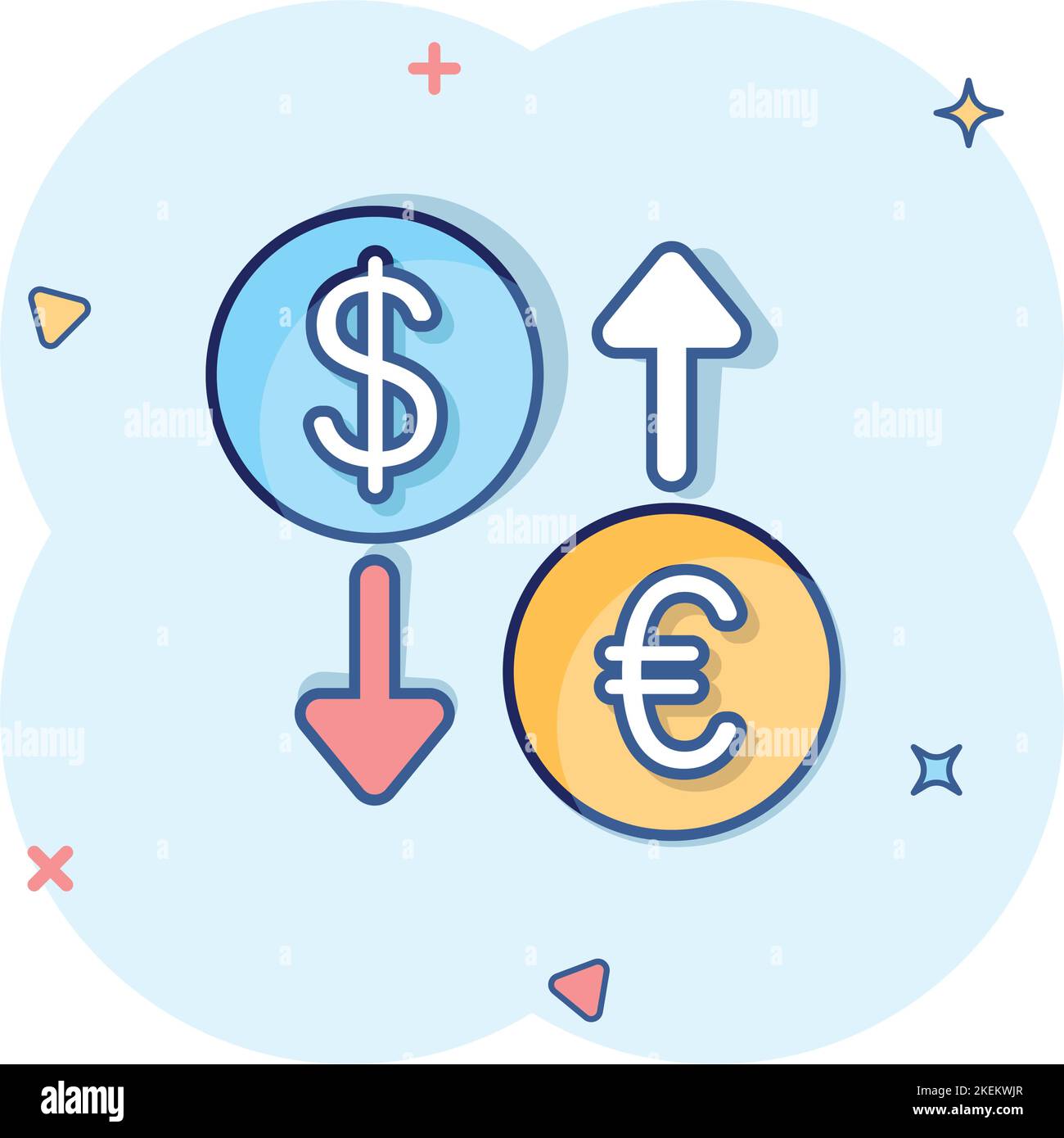 Currency exchange icon in comic style. Dollar euro transfer cartoon ...