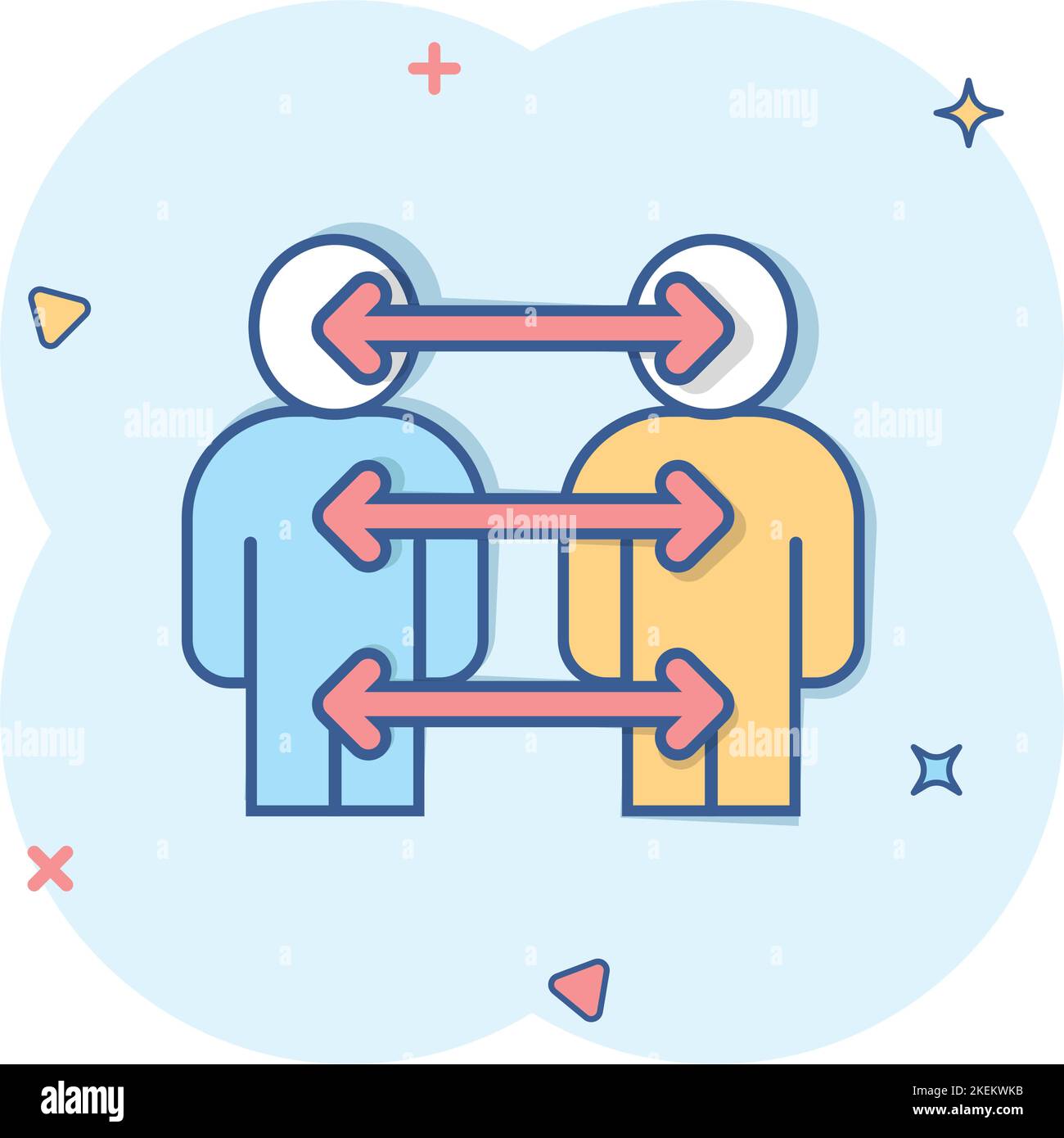 People referral icon in comic style. Business communication cartoon ...