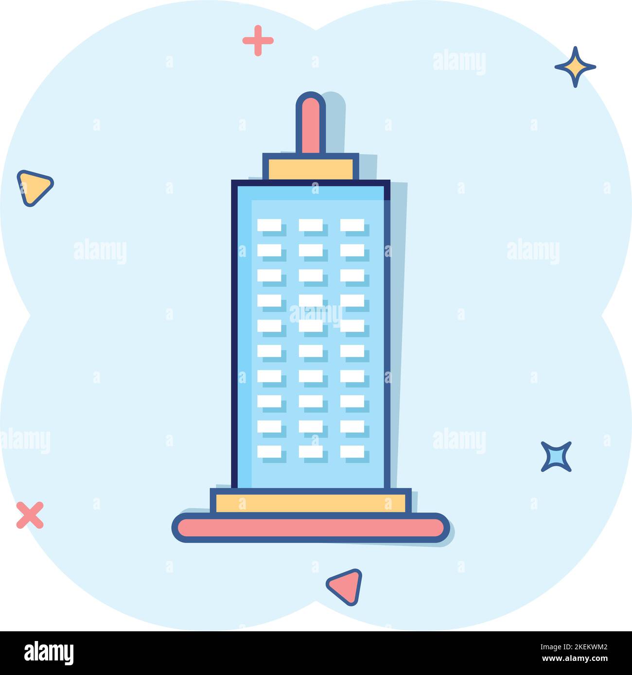 Building icon in comic style. Town skyscraper apartment cartoon vector ...