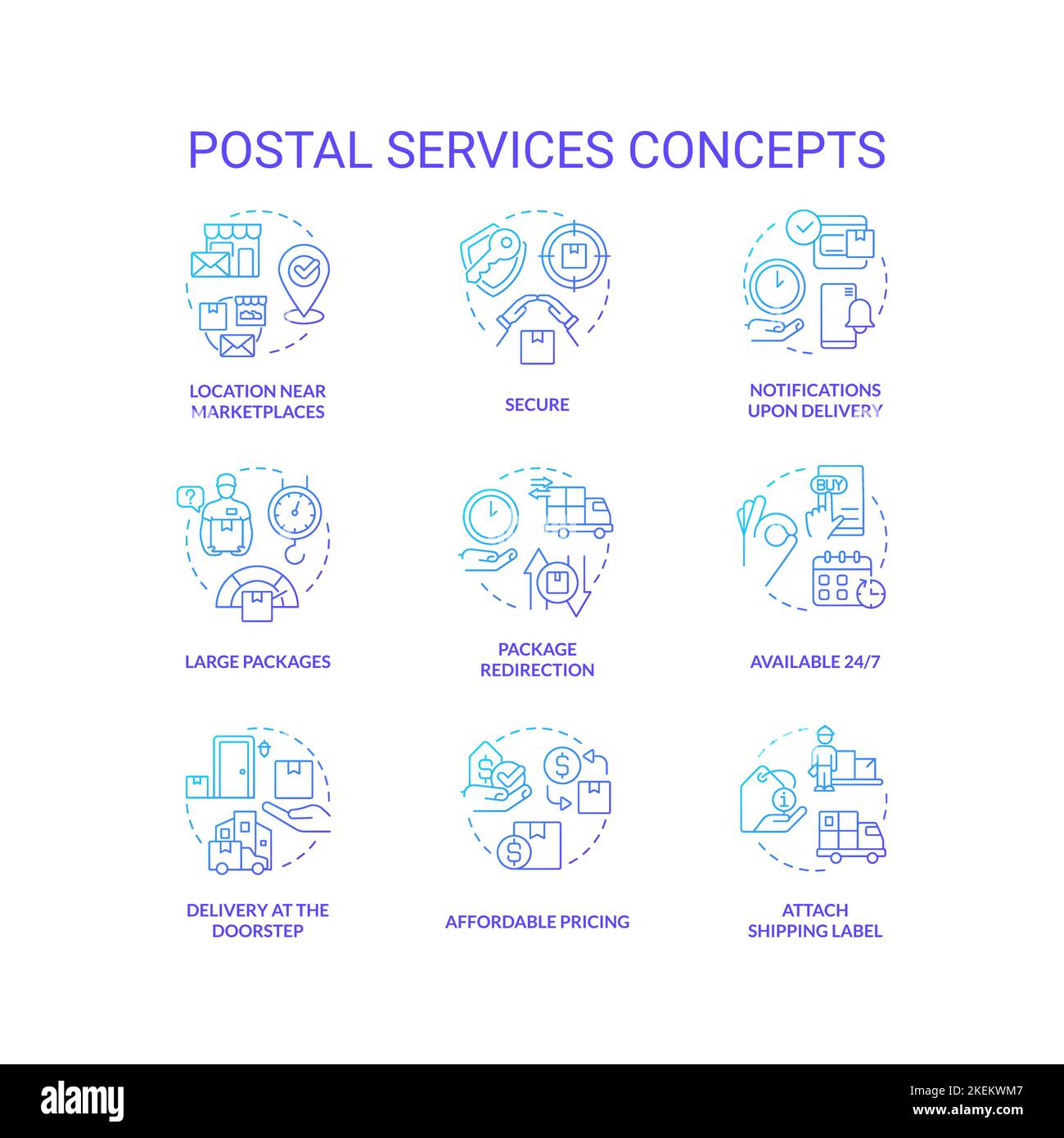 Post service advantages blue gradient concept icons set Stock Vector ... Post service advantages blue gradient concept icons set Stock Vector ...