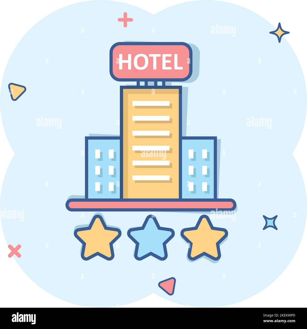 Hotel 3 stars sign icon in comic style. Inn building cartoon vector ...