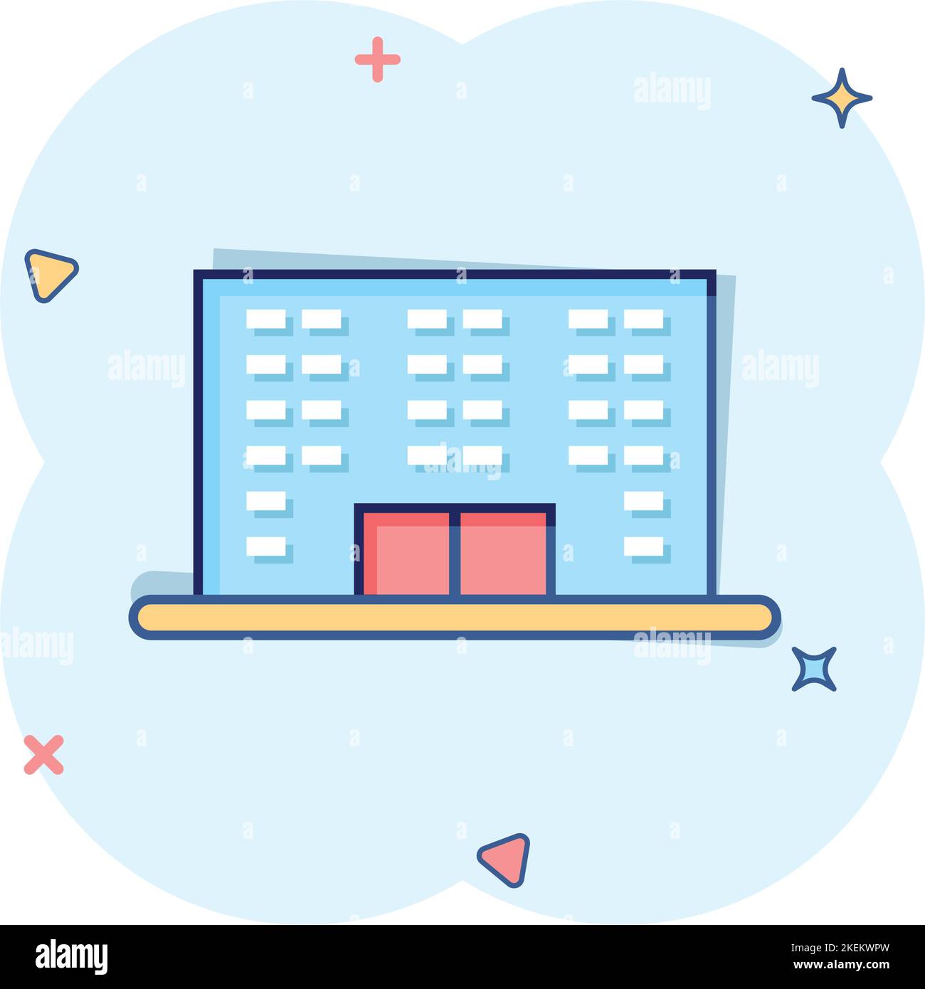 Building icon in comic style. Town skyscraper apartment cartoon vector ...
