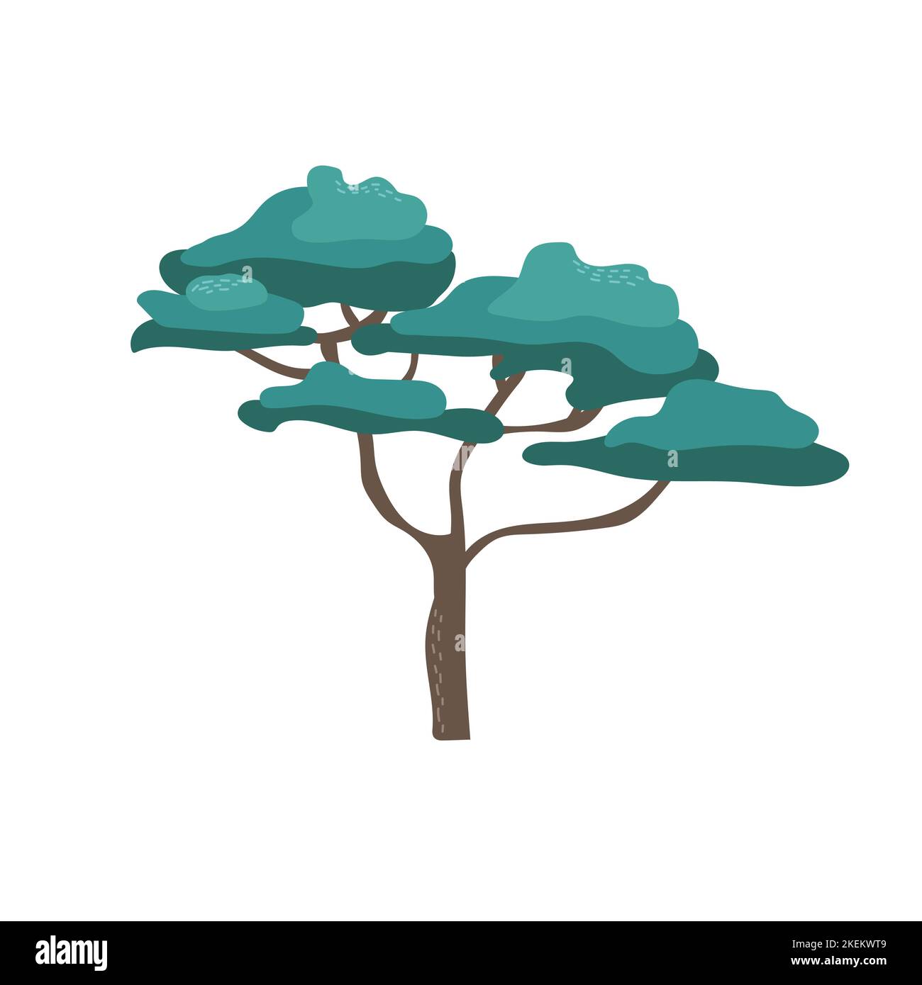 African acacia tree with wide crown flat cartoon style, vector ...